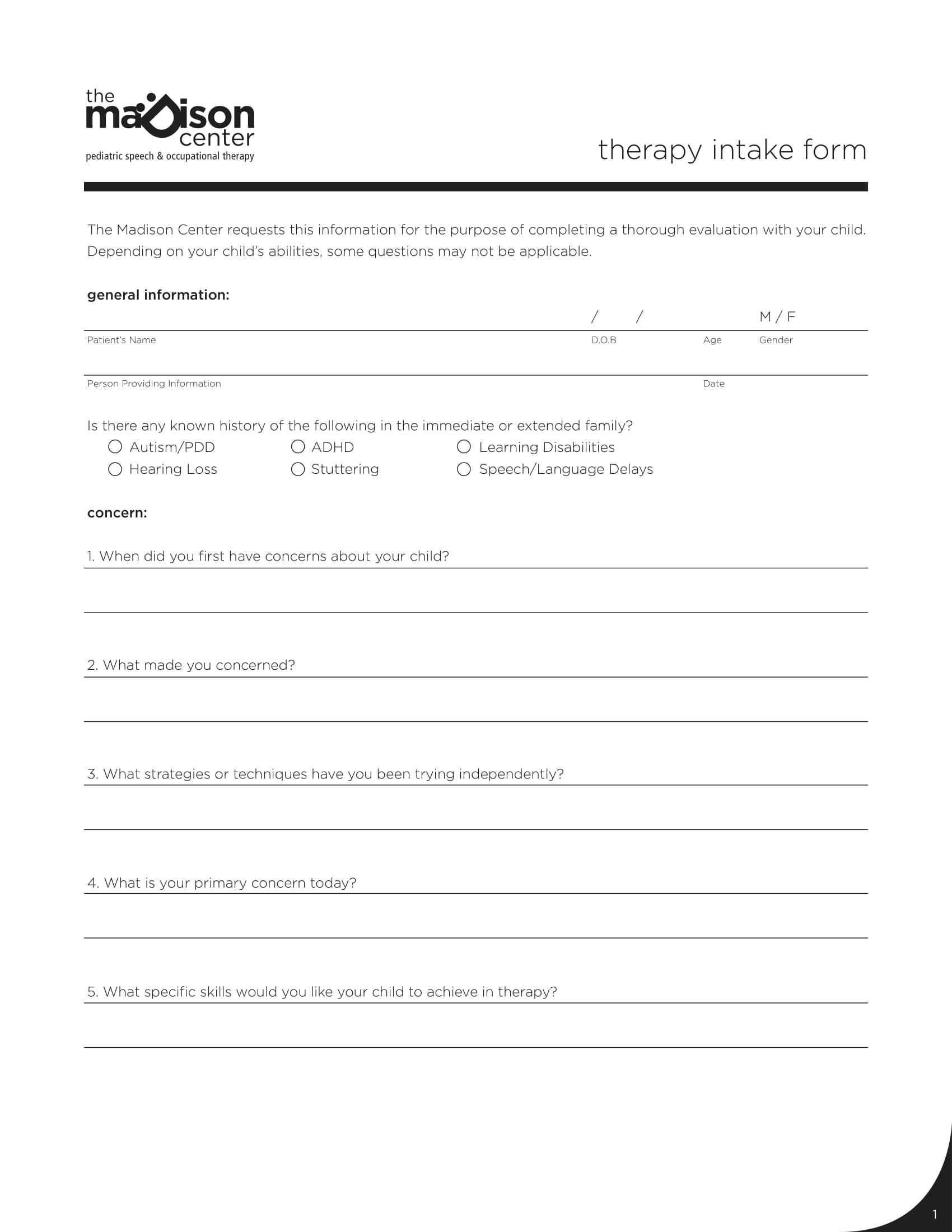 FREE 4+ Therapy Intake Forms in PDF | MS Word