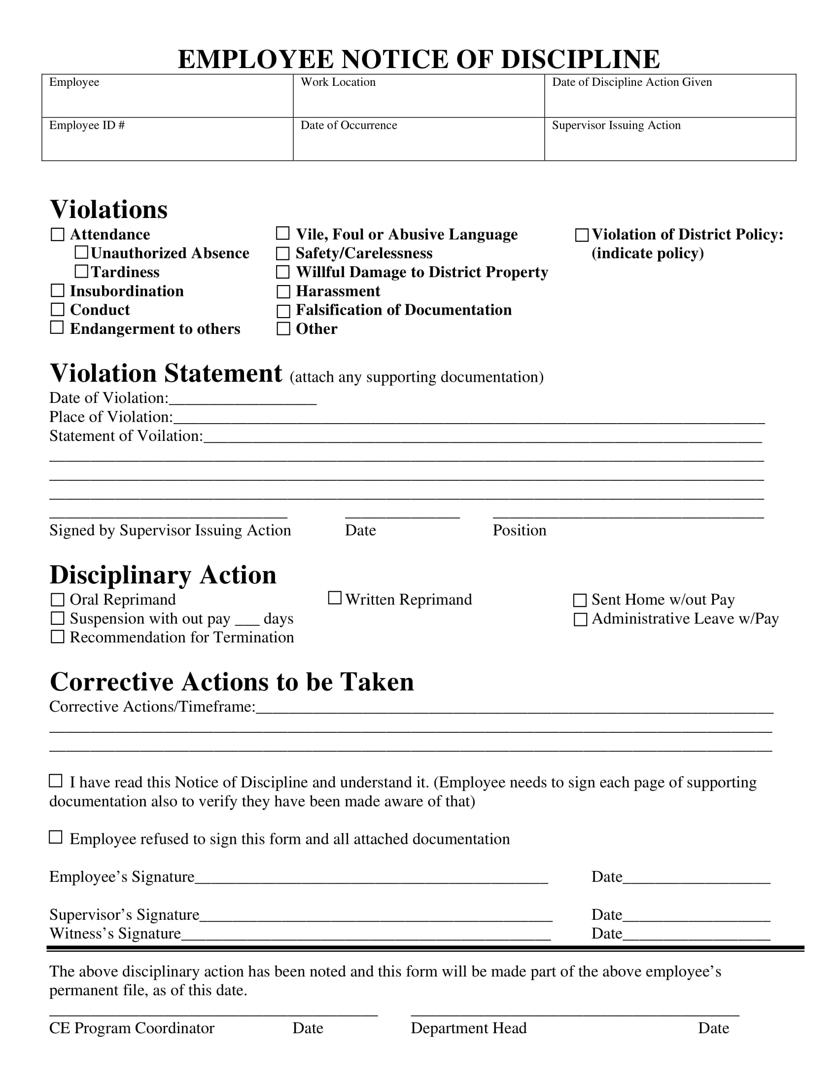 FREE 5 Restaurant Employee Write Up Forms In PDF