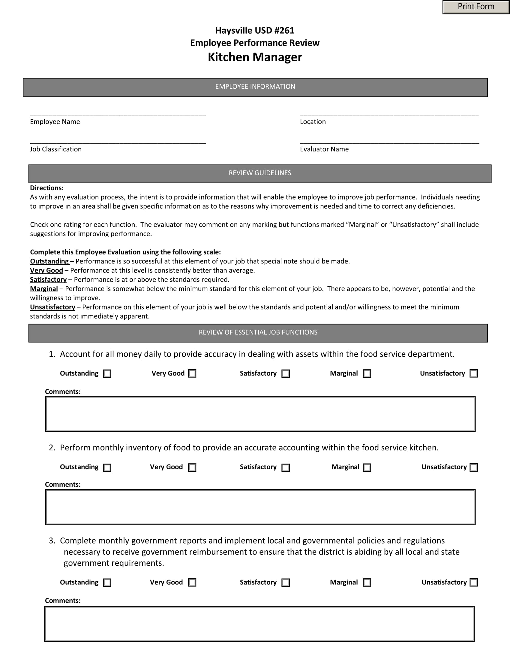 FREE 8+ Kitchen Evaluation Forms in PDF | MS Word