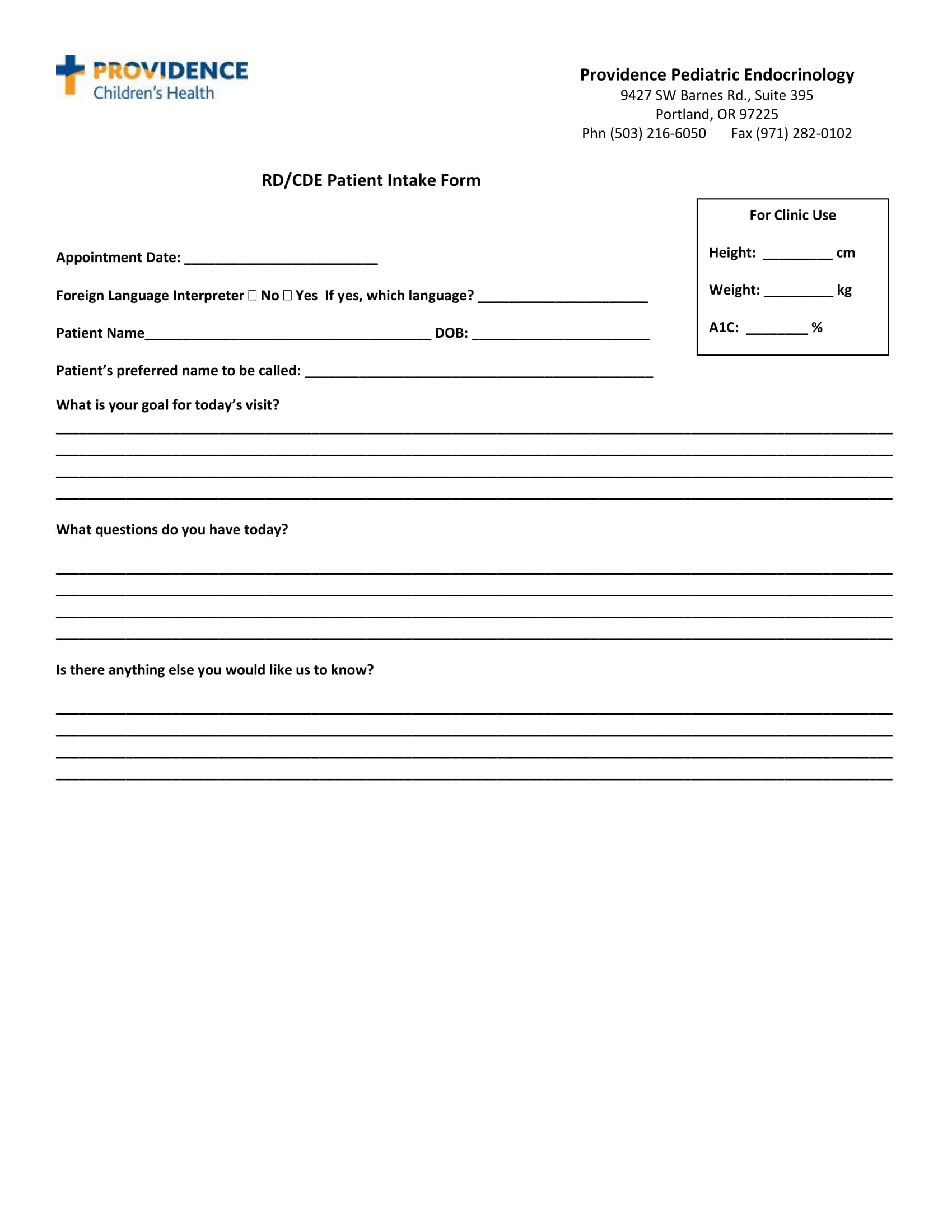 FREE 11+ Pediatric Intake Forms in PDF | MS Word