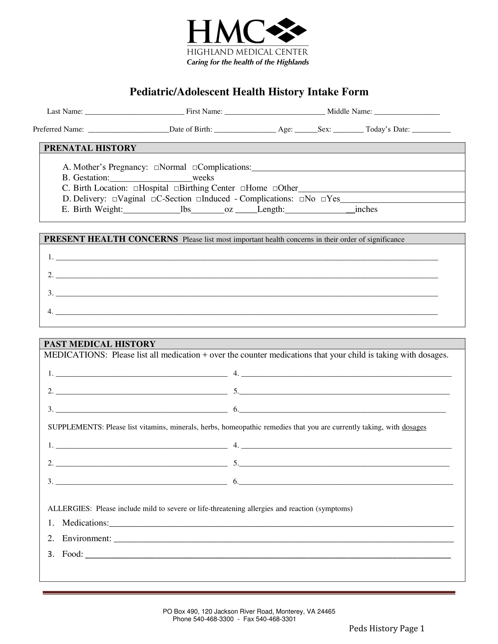 FREE 11+ Pediatric Intake Forms in PDF | MS Word