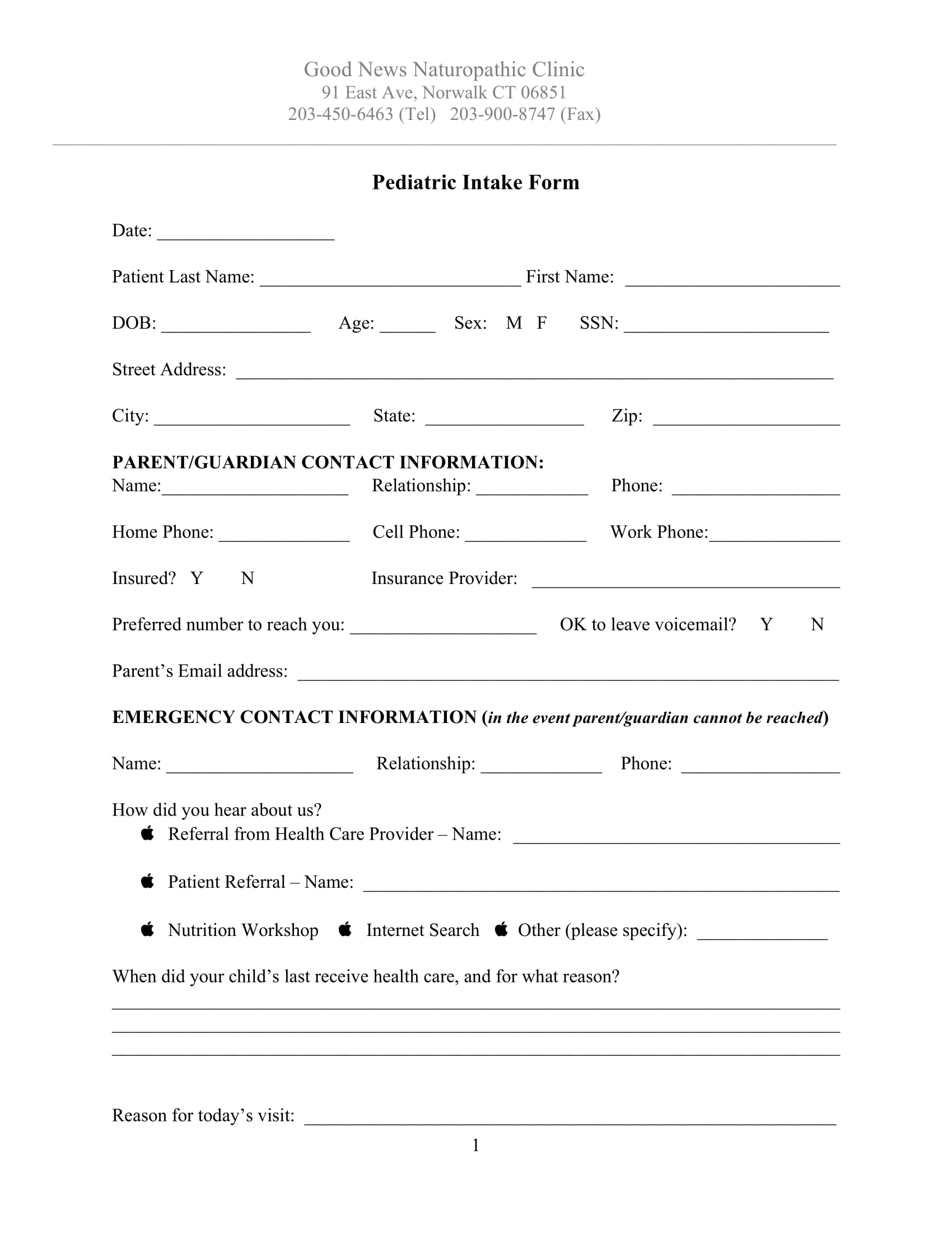 FREE 11 Pediatric Intake Forms In PDF MS Word