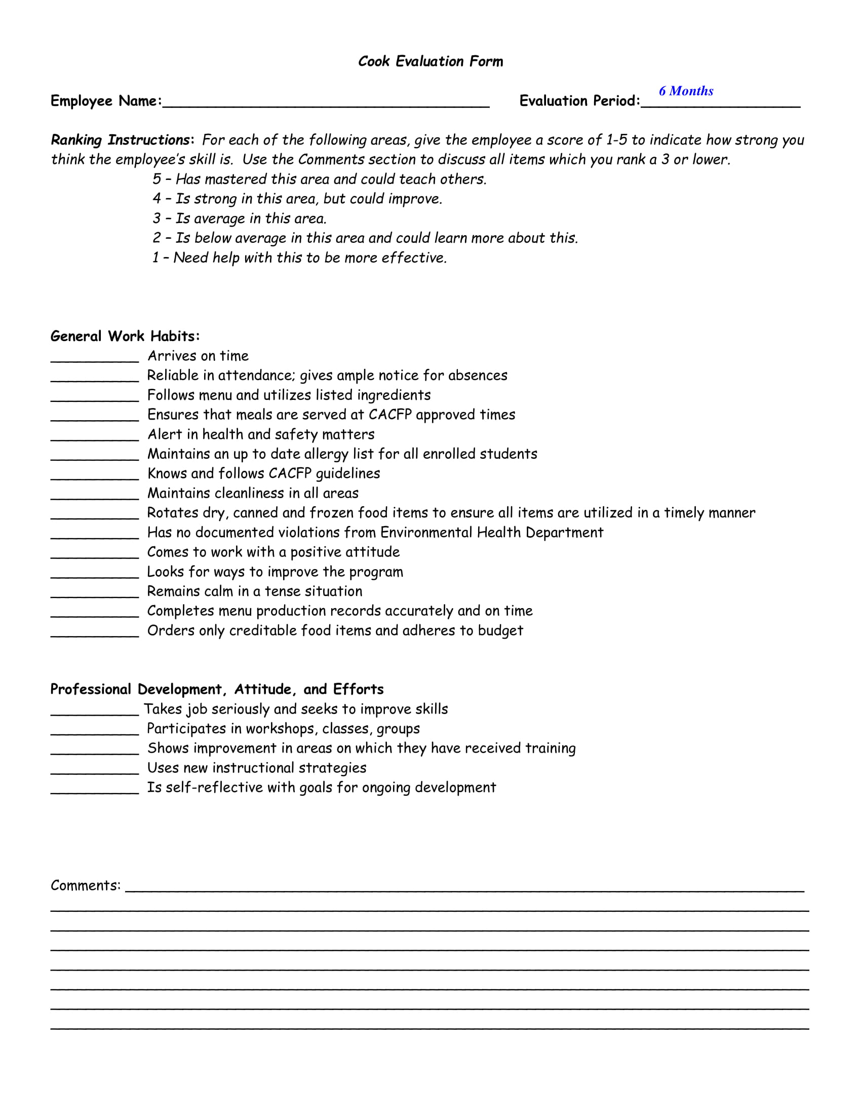 FREE 11+ Restaurant Employee Evaluation Form Samples, PDF, MS Word, Google Docs