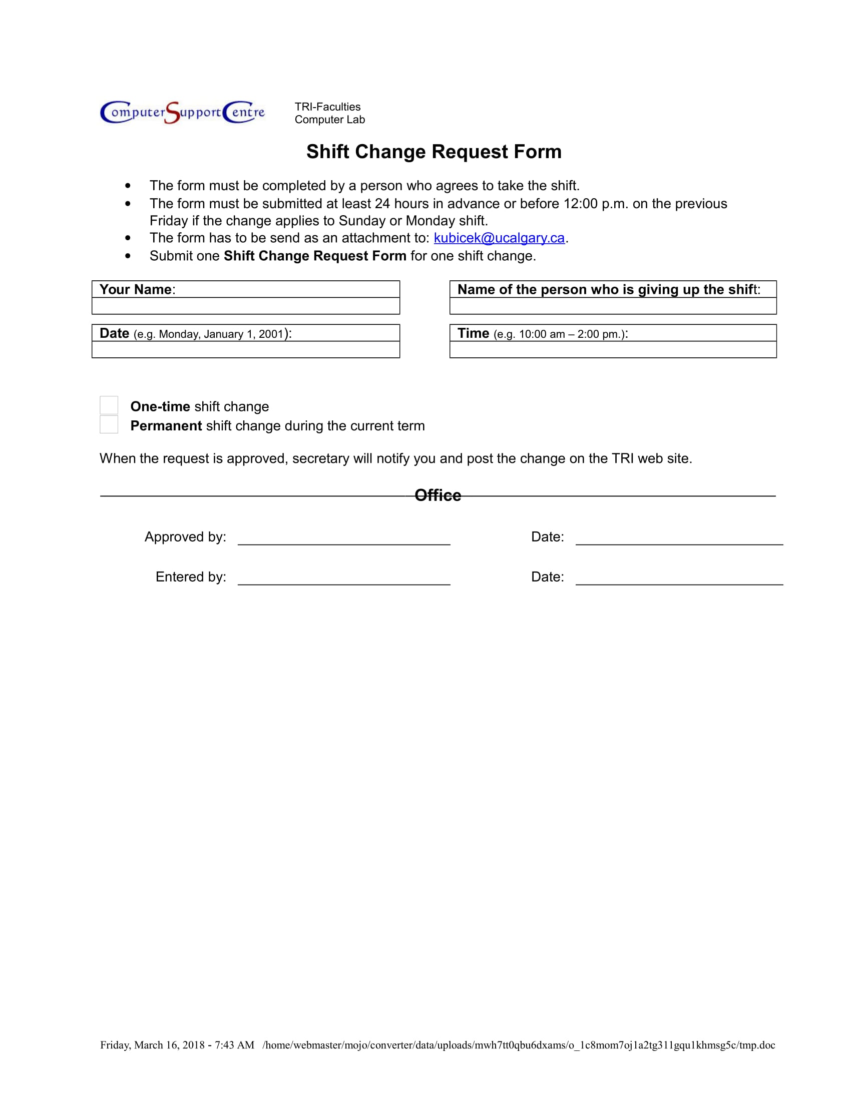 FREE 12+ Shift Change Request Form Samples, PDF, MS Word, Google Docs