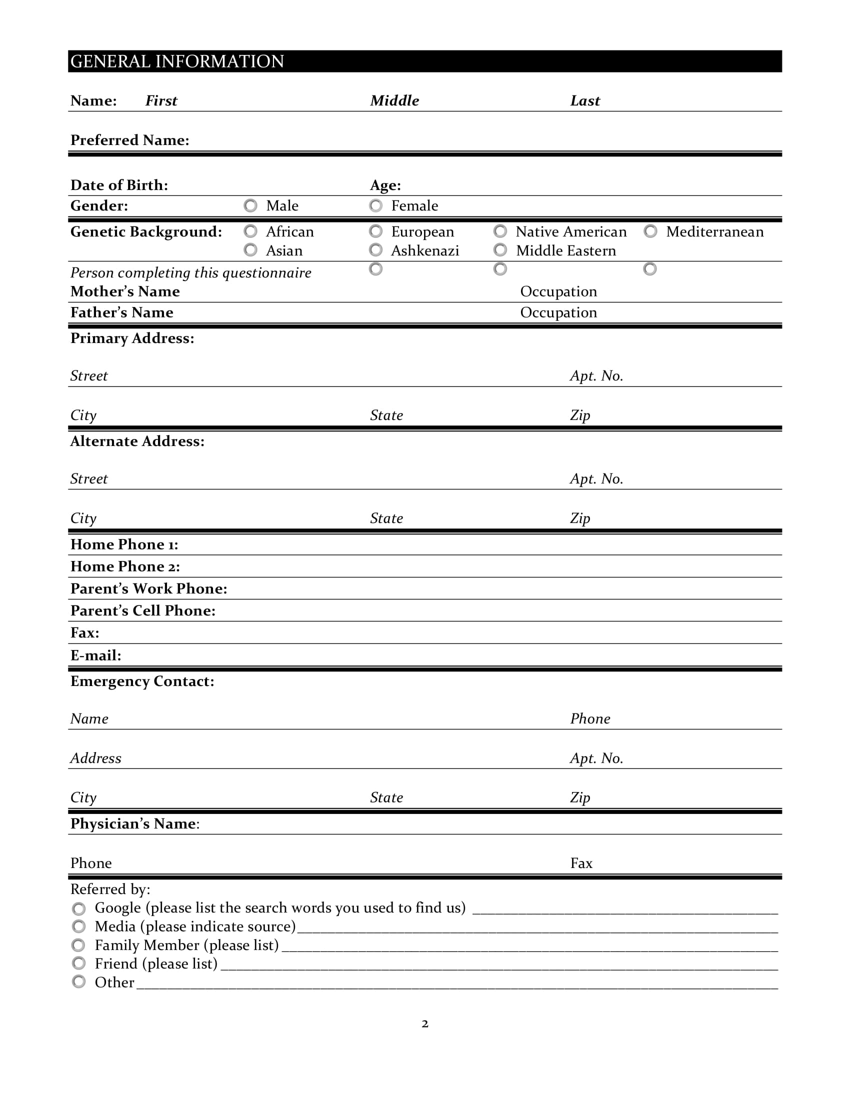 FREE 11+ Pediatric Intake Forms in PDF | MS Word