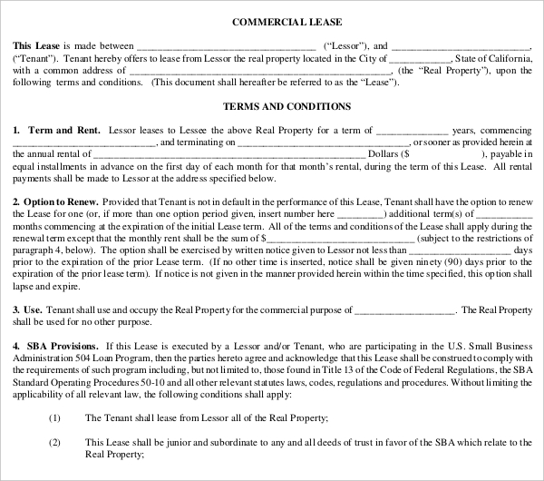 FREE 7+ Commercial Lease Contract Forms in PDF | MS Word