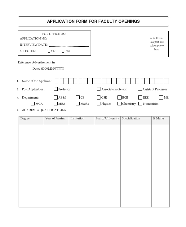 FREE 10+ Faculty Application Forms in PDF | MS Word
