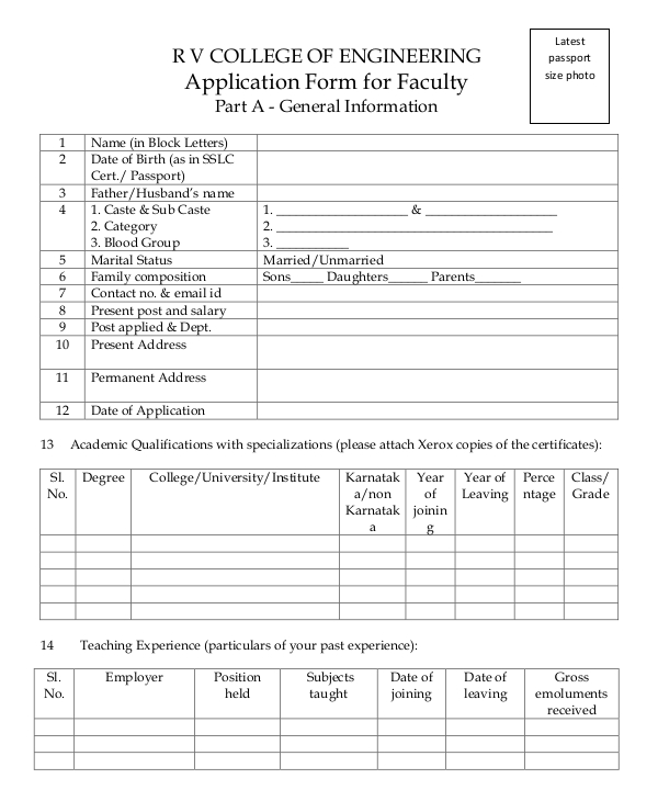 FREE 10+ Faculty Application Forms in PDF | MS Word