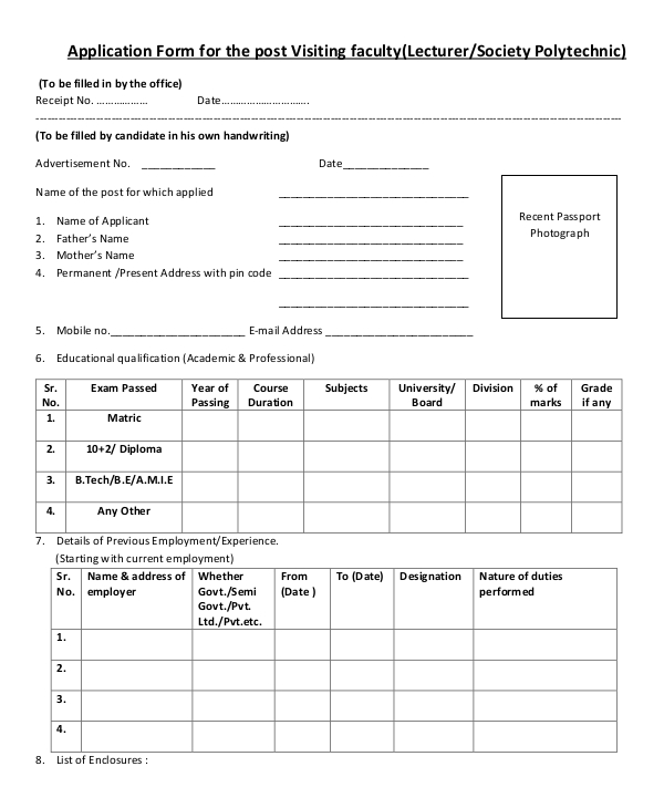 FREE 10+ Faculty Application Forms in PDF | MS Word