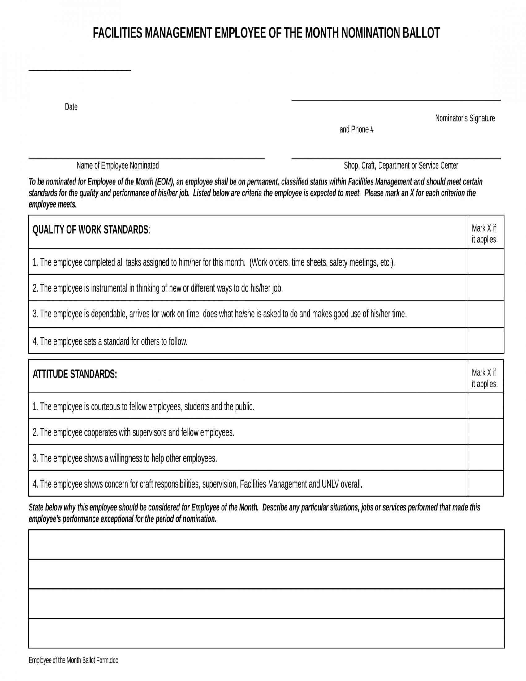FREE 3+ Employee of the Month Voting Forms in PDF | MS Word