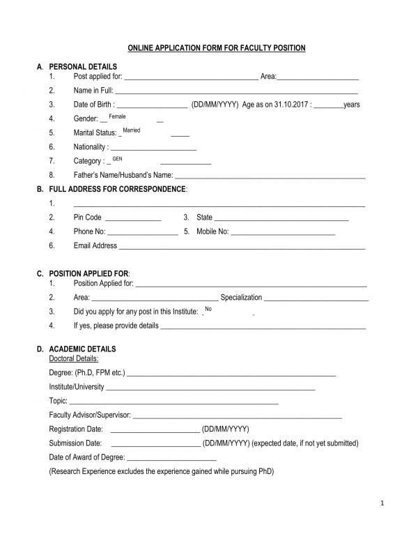 FREE 10+ Faculty Application Forms in PDF | MS Word