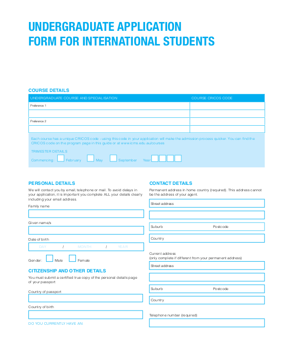 FREE 10+ Undergraduate Application Forms in PDF | MS Word