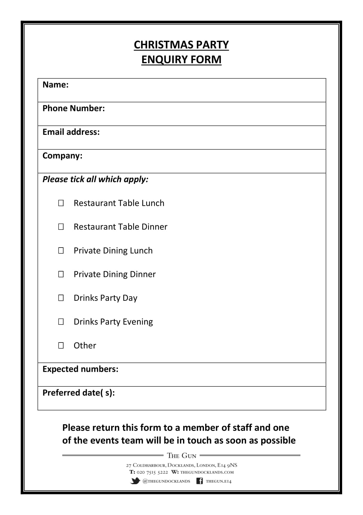 FREE 3 Restaurant Enquiry Inquiry Forms In PDF