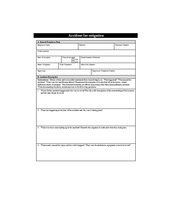 FREE 6+ Accident Investigation Form Samples in PDF | MS Word