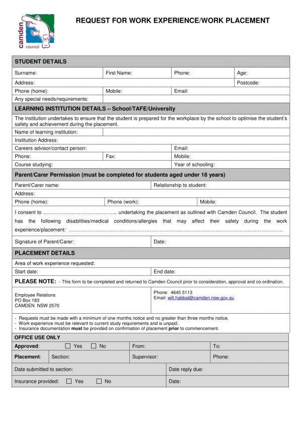 FREE 2+ Unpaid Work Experience Request Forms in PDF | MS Word