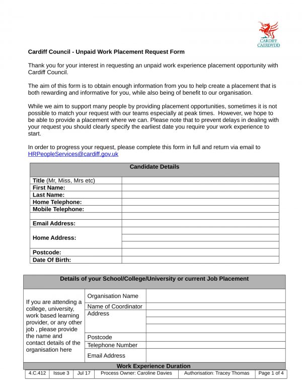 FREE 2+ Unpaid Work Experience Request Forms in PDF | MS Word