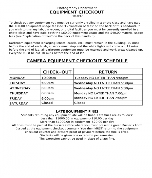 FREE 13+ Equipment Checkout Form Samples, PDF, MS Word, Google Docs, Excel