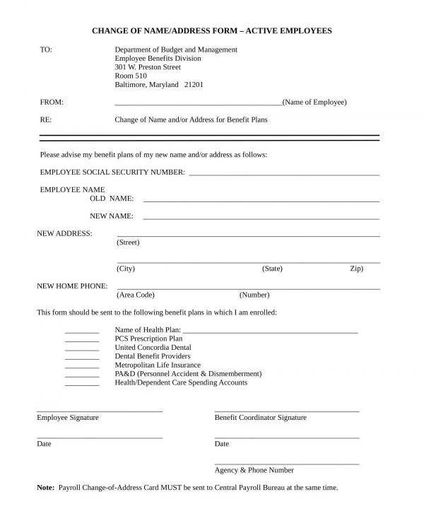 FREE 10+ Name Address Change Forms in PDF | MS Word
