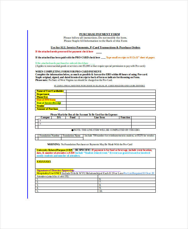 FREE 11+ Procurement Card Forms in PDF | MS Word | Excel