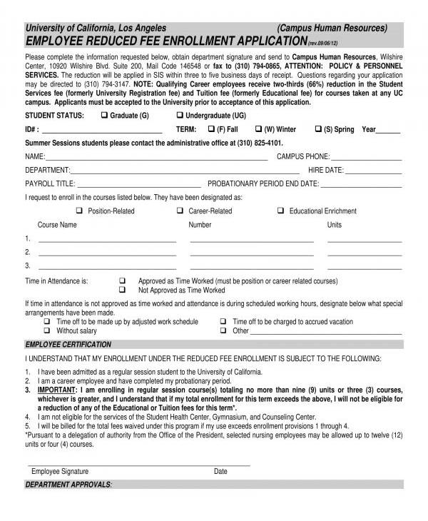 FREE 10+ Reduced Fee Enrollment Application Forms in PDF | MS Word