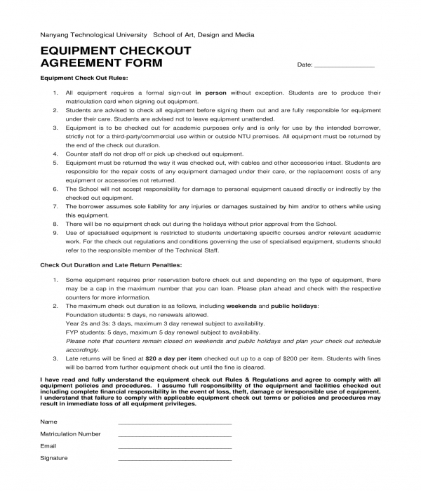 FREE 13+ Equipment Checkout Form Samples, PDF, MS Word, Google Docs, Excel
