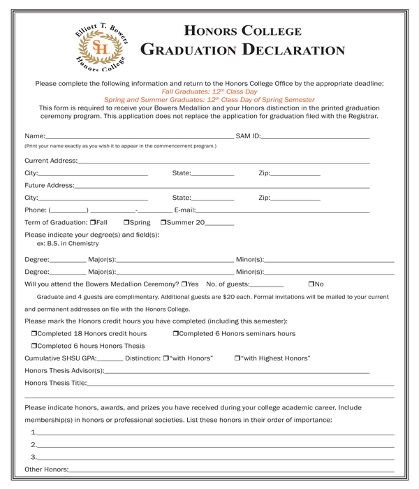 FREE 10+ Honors Scholar Graduation Forms in PDF