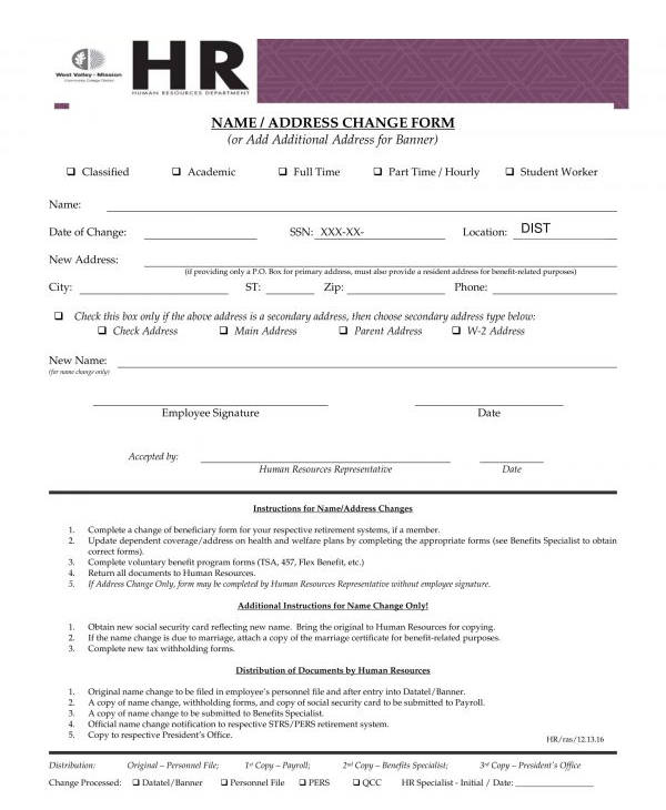 FREE 10+ Name Address Change Forms in PDF | MS Word