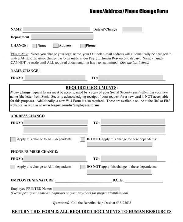 FREE 10+ Name Address Change Forms in PDF | MS Word