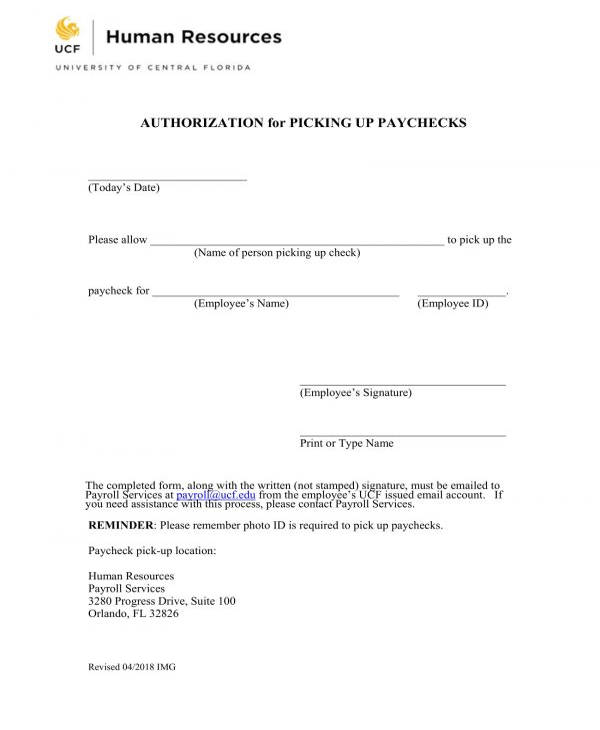 FREE 10+ Paycheck Pickup Authorization Forms in PDF