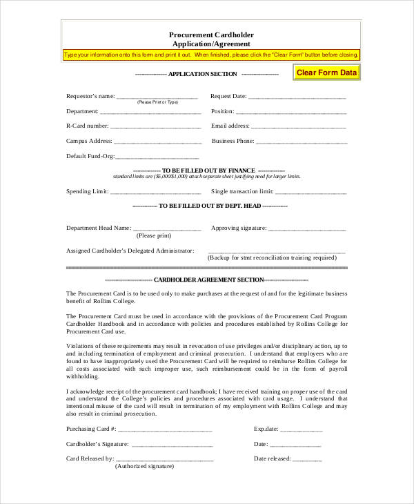 FREE 11+ Procurement Card Forms in PDF | MS Word | Excel