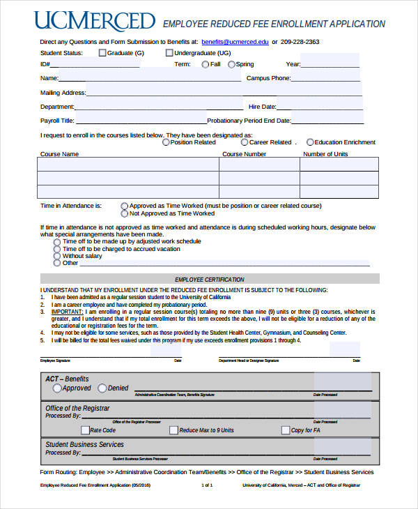 FREE 10+ Reduced Fee Enrollment Application Forms in PDF | MS Word