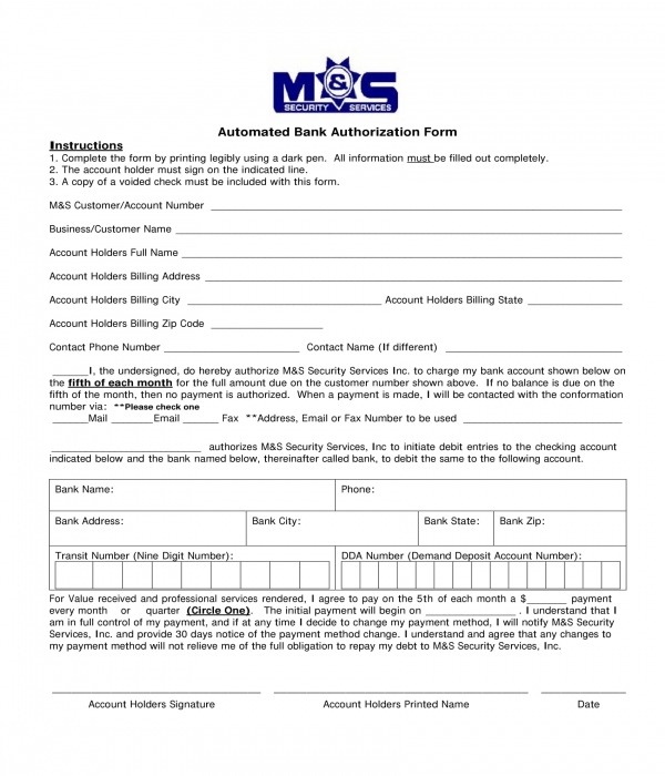 FREE 11 Bank Authorization Forms In PDF MS Word