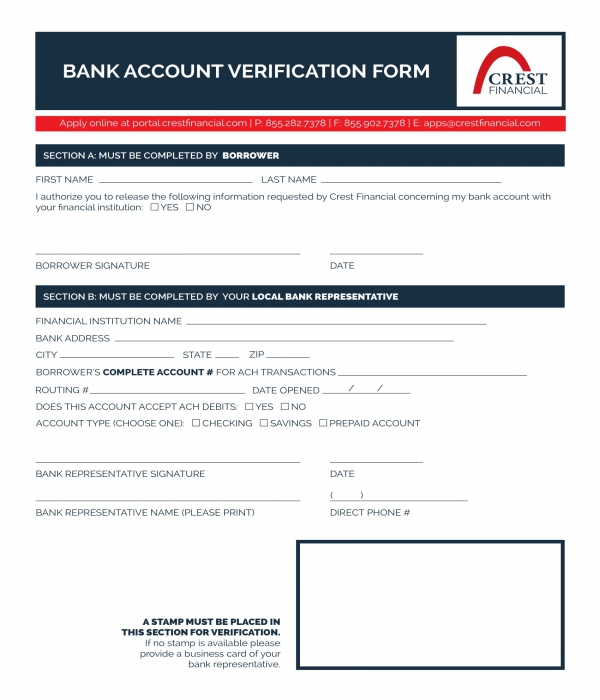 FREE 12+ Bank Verification Form Samples, PDF, MS Word, Google Docs