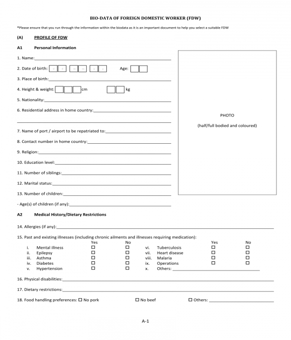 FREE 25+ Bio Data Form Samples, PDF, MS Word, Google Docs, Excel