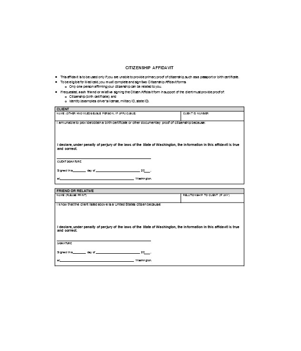 FREE 7+ Citizenship Affidavit Forms in PDF | MS Word