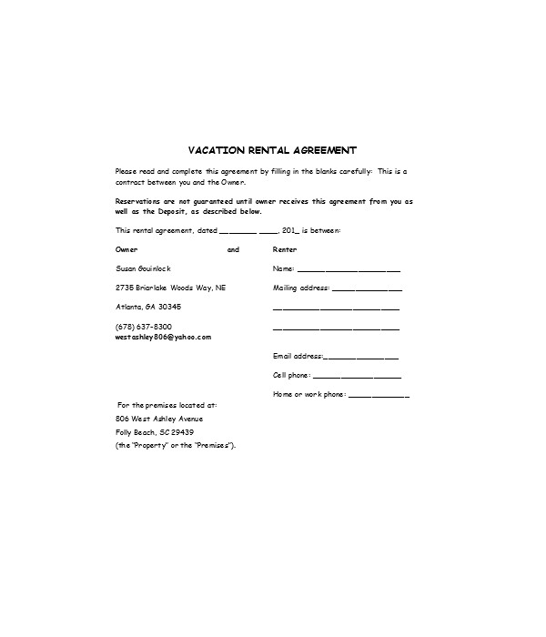FREE 8+ Vacation Rental Agreement Forms in PDF | MS Word