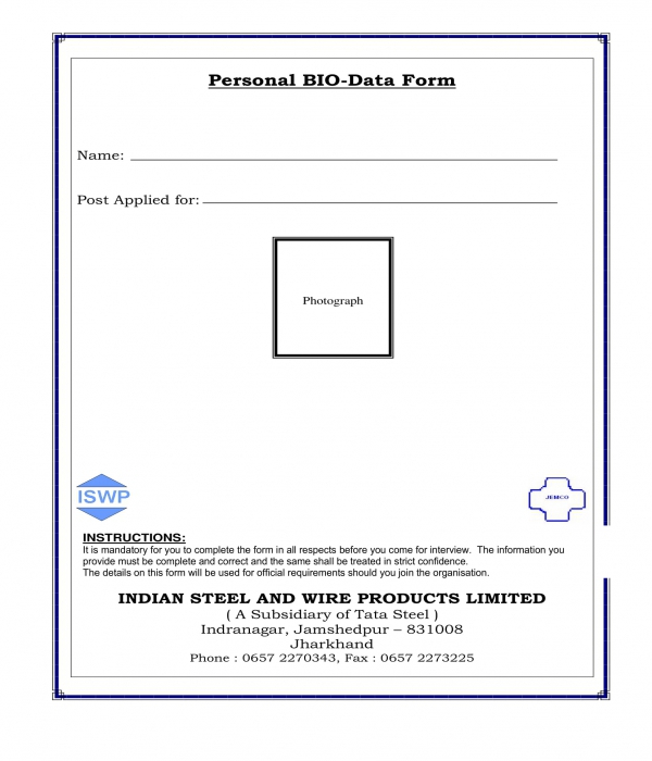FREE 25+ Bio Data Form Samples, PDF, MS Word, Google Docs, Excel