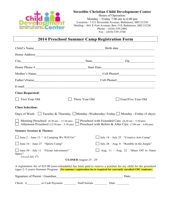 15+ Summer Camp Registration Form Samples, PDF, MS Word, Google Docs