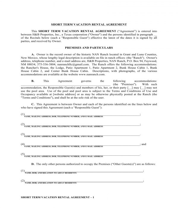 FREE 8+ Vacation Rental Agreement Forms in PDF | MS Word