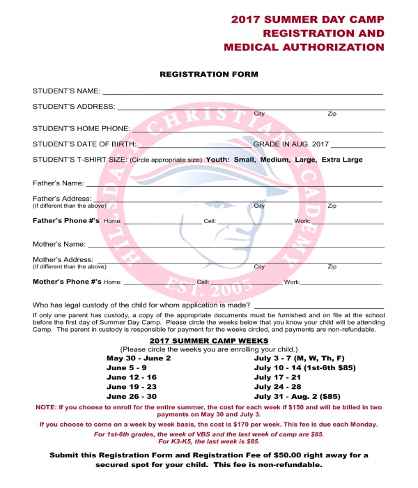 FREE 11+ Printable Summer Camp Registration Forms in PDF | MS Word