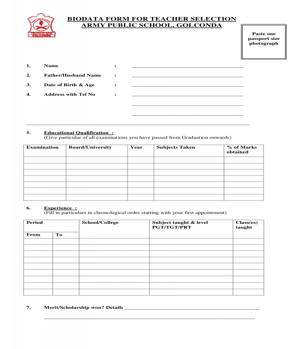 FREE 25+ Bio Data Form Samples, PDF, MS Word, Google Docs, Excel