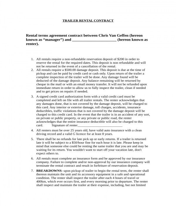 Dump Trailer Rental Agreement Template