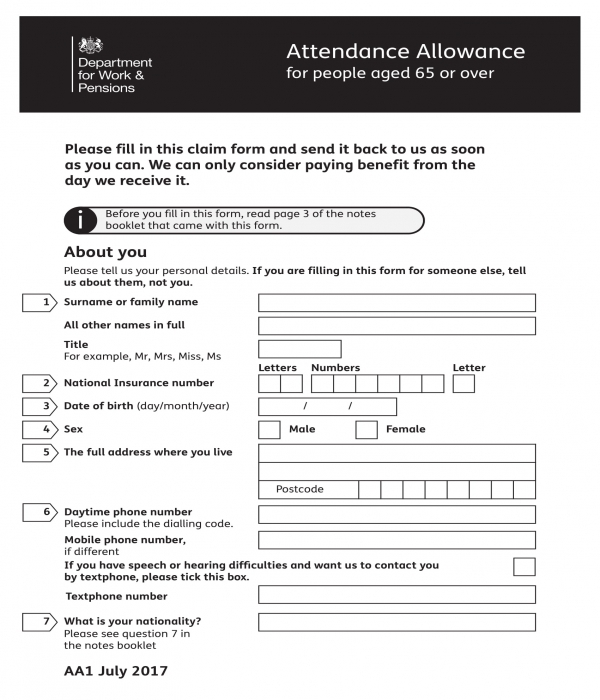Attendance Allowance Forms Definition Uses How To Fill Up 