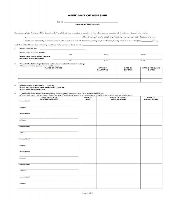 FREE 3+ Affidavit of Heirship Forms in PDF | MS Word