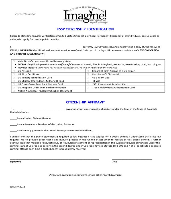 FREE 7+ Citizenship Affidavit Forms in PDF | MS Word