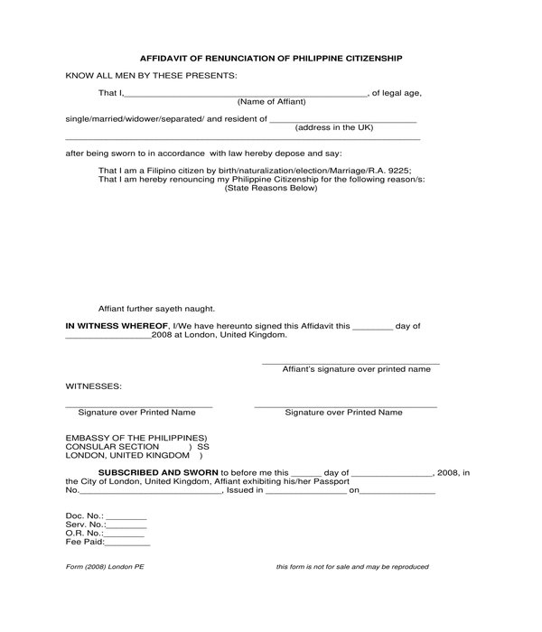 FREE 7+ Citizenship Affidavit Forms in PDF | MS Word