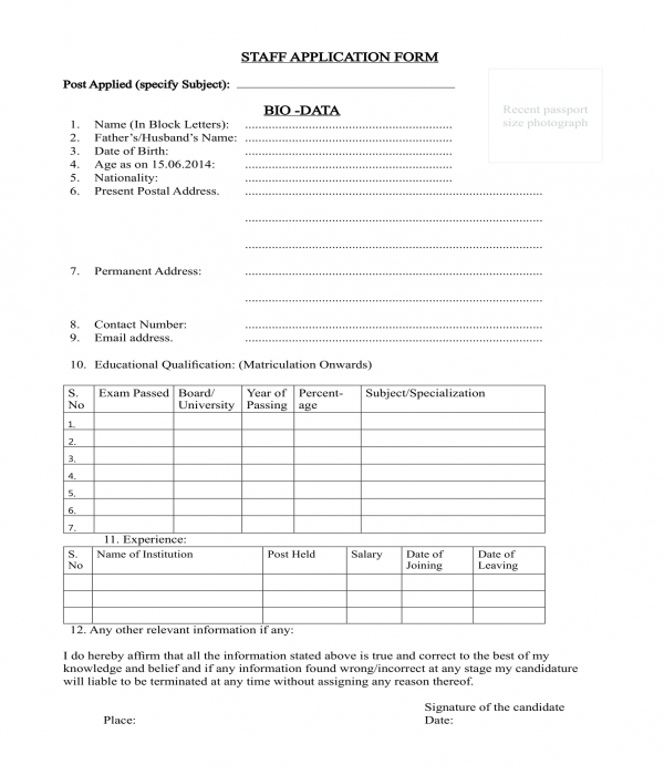 FREE 11+ Employee Bio-Data Form Samples, PDF, MS Word, Google Docs