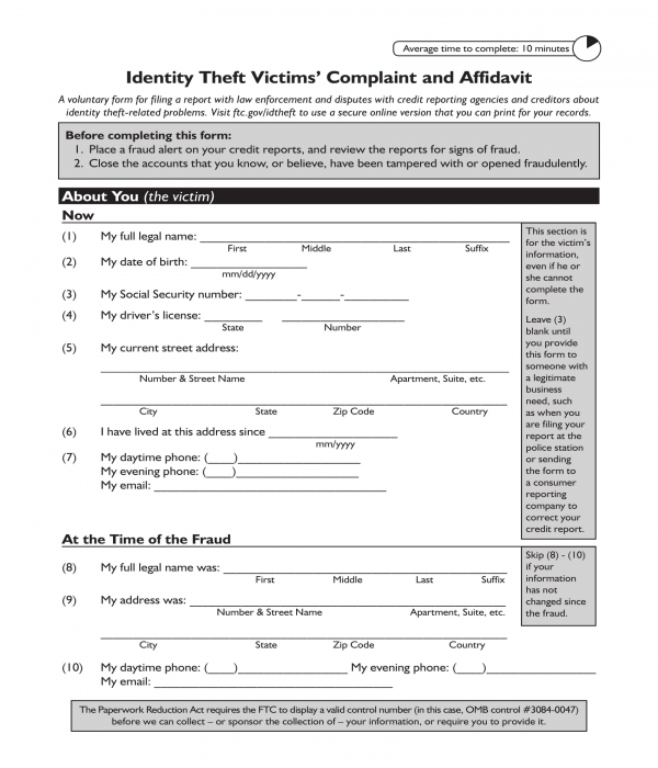 FREE 3+ Identity Theft Affidavit Forms in PDF