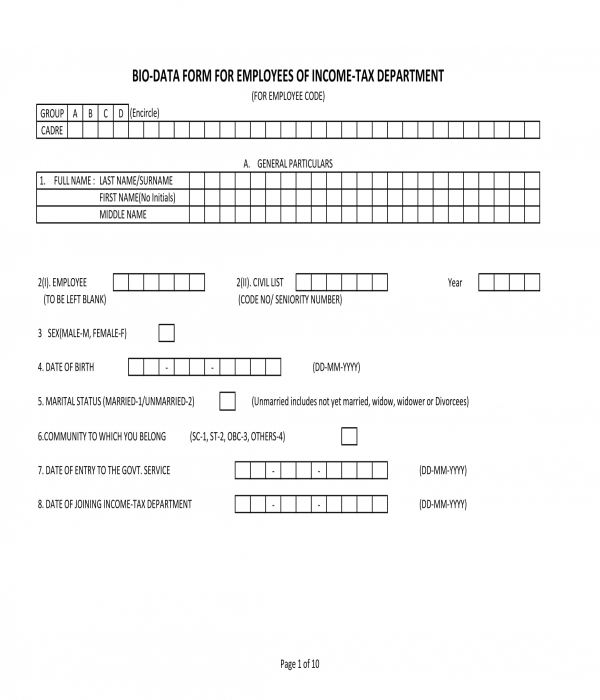 FREE 11+ Employee Bio-Data Form Samples, PDF, MS Word, Google Docs
