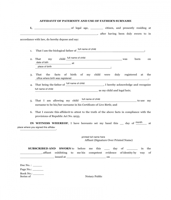 FREE 3+ Affidavit of Paternity Forms in PDF | MS Word
